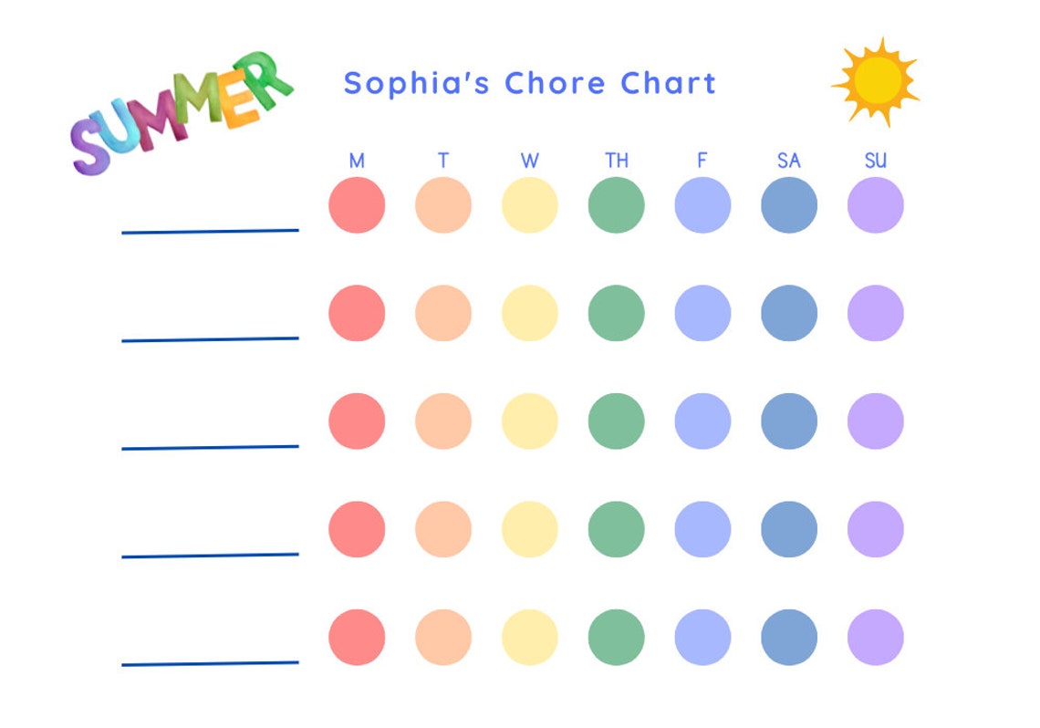 Summertime Chore Chart Kid's Chore Chart Chore Chart for Kids - Etsy