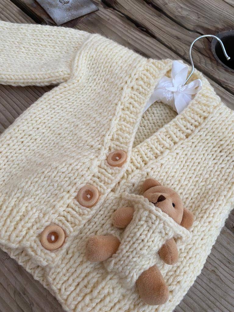 Teddy Bear Knit Cardigan, 100% Organic Knit Baby Cardigan,3d Fluffy ...