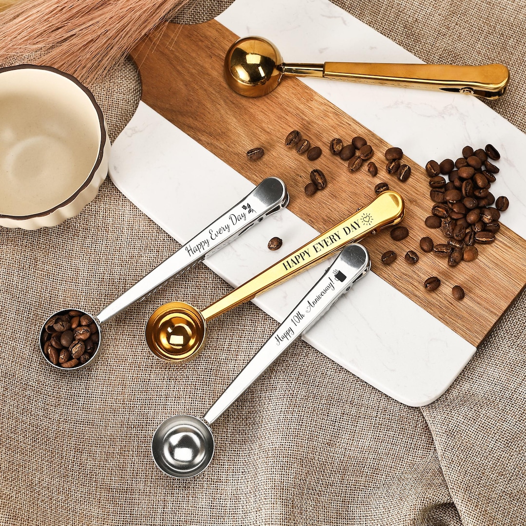 Engraved Coffee Spoon and Clip,personalized Coffee Scoop Clip,stainless ...