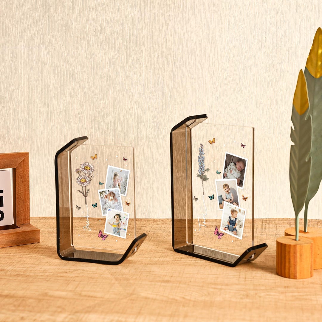 Personalized Photo Frame With Birth Month Flower, Photo Collage Acrylic ...