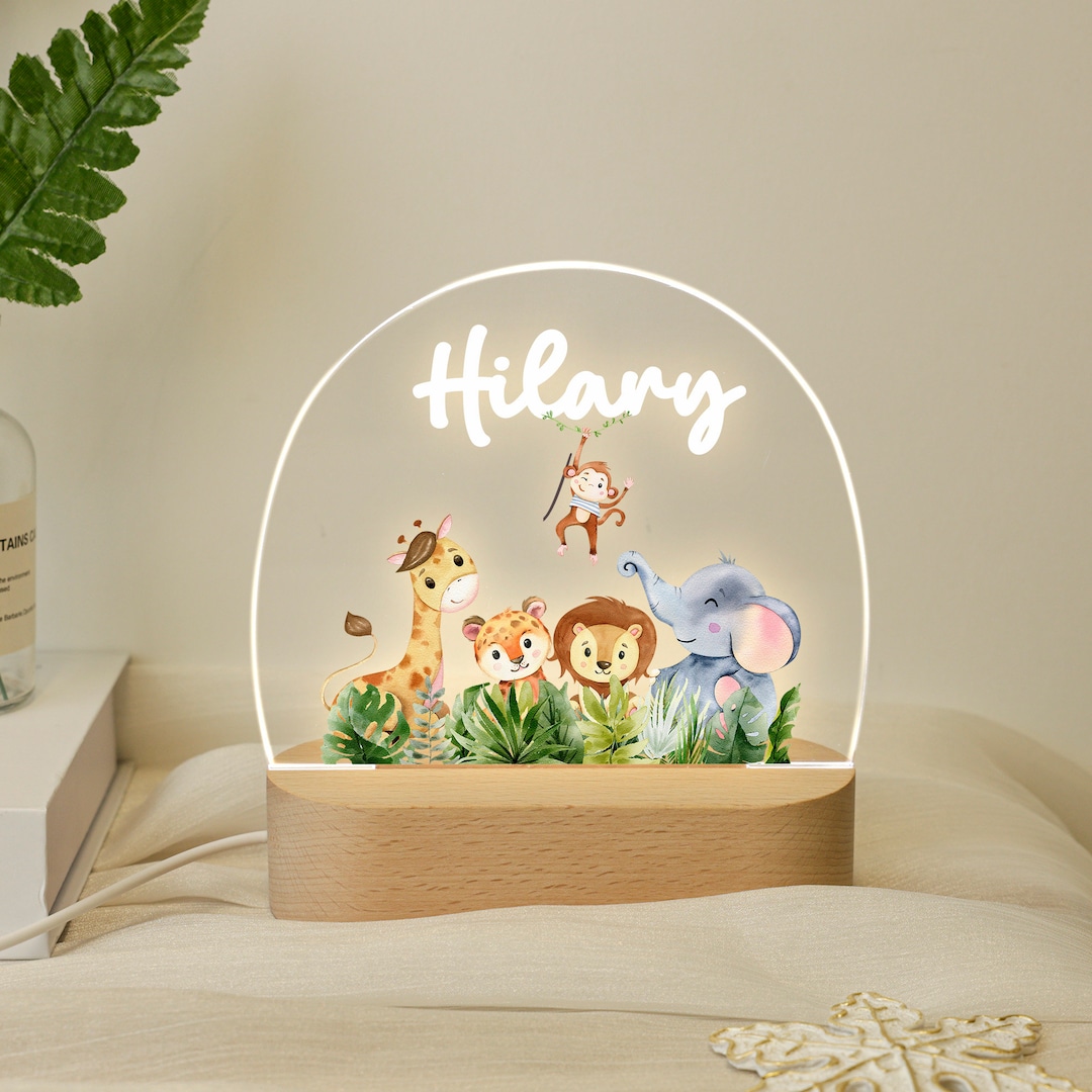 Custom Safari Animals Night Light, Cute Baby Lion Monkey Elephant ...