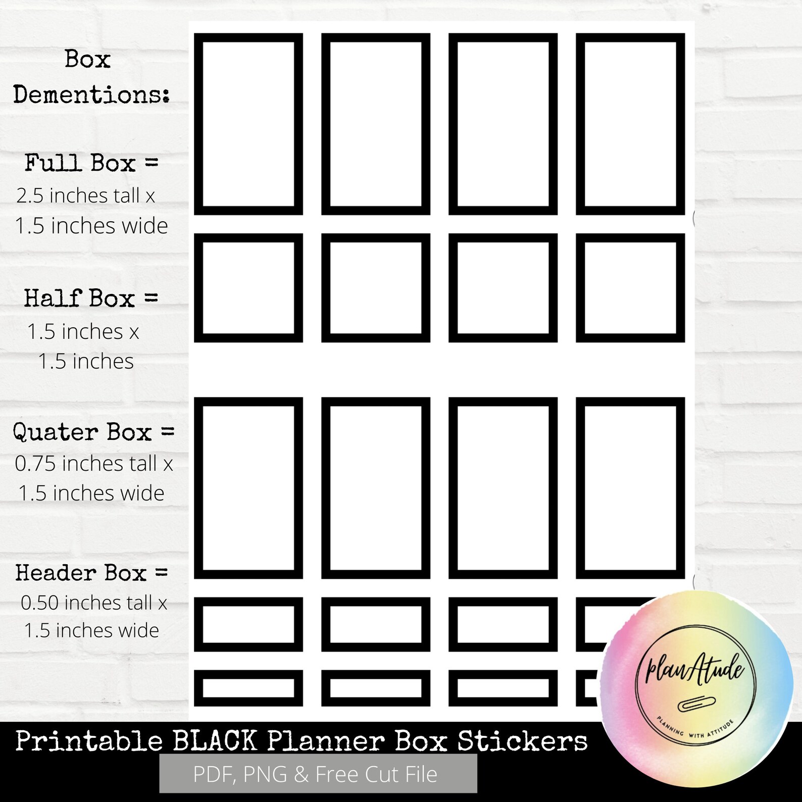 Printable Planner Box Stickers for Happy Planner Black Functional ...
