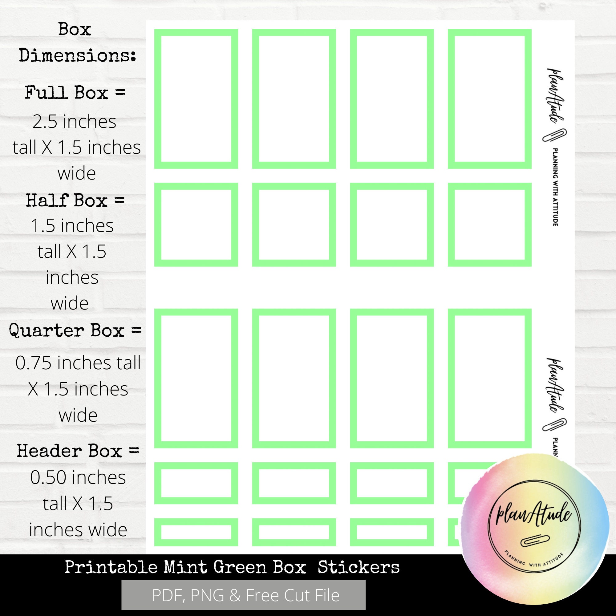 Printable Mint Green Planner Box Stickers for Happy Planner Functional ...