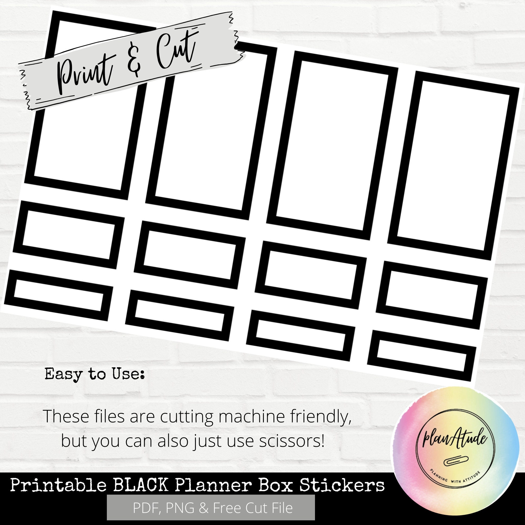 Printable Planner Box Stickers for Happy Planner Black Functional ...
