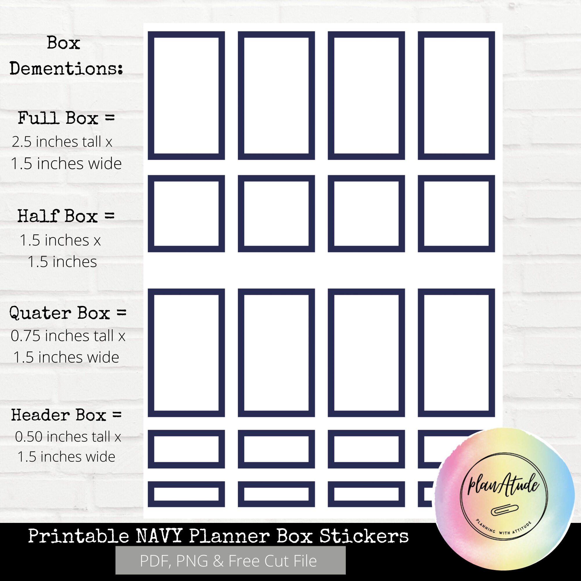 Printable Planner Box Stickers for Happy Planner Navy Functional ...