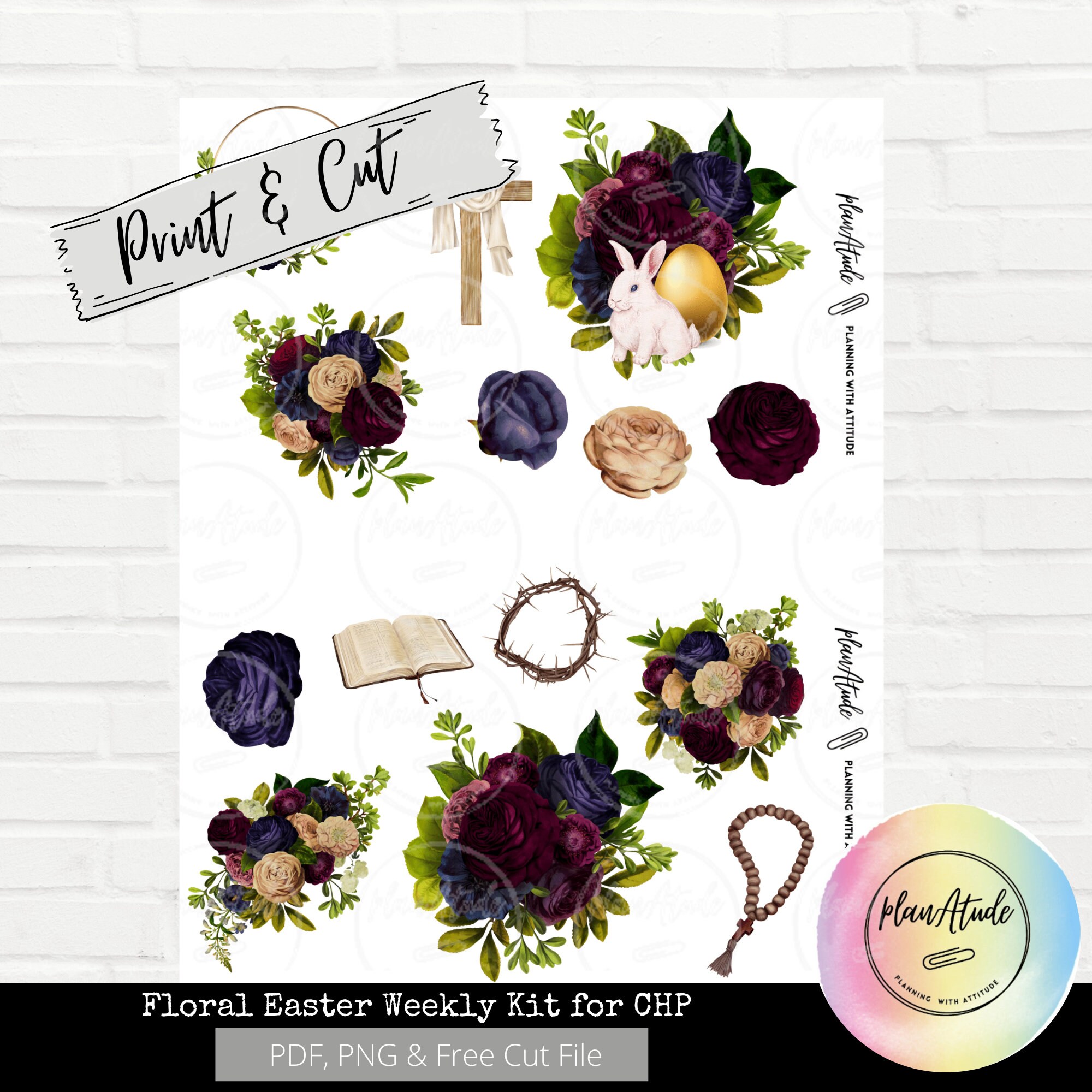 Printable Floral Easter Weekly Sticker Kit for Classic Happy Planner ...