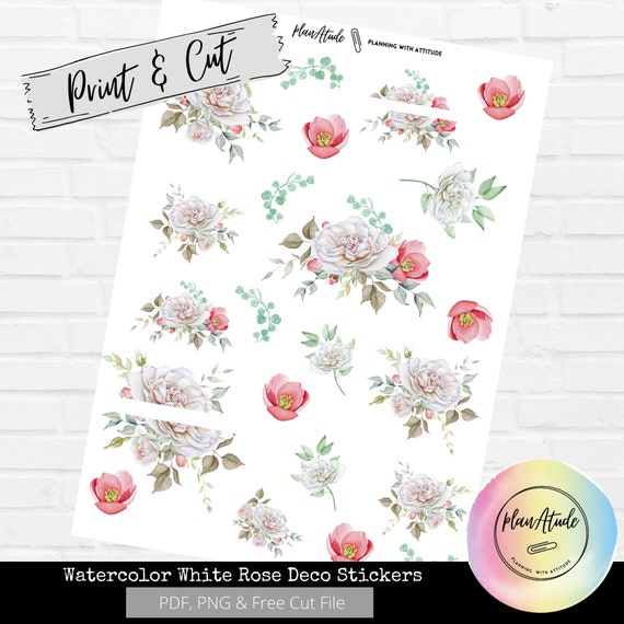 Printable White Rose Watercolor Stickers for Happy Planner | Etsy
