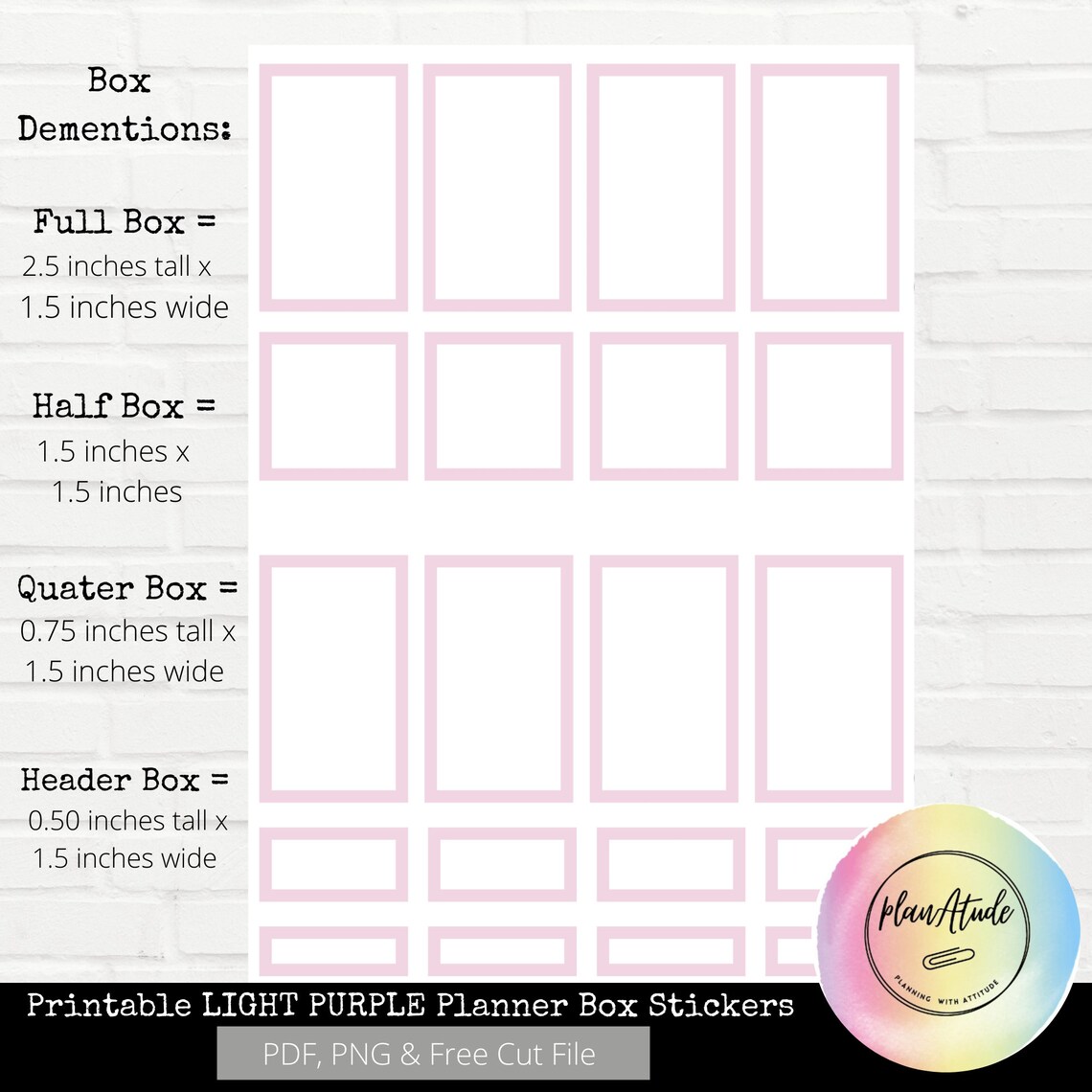 Printable Planner Box Stickers for Happy Planner Light Purple ...