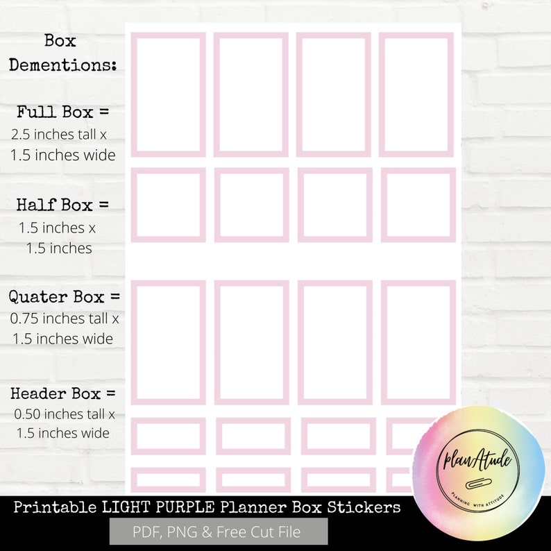 Printable Planner Box Stickers for Happy Planner Light Purple ...