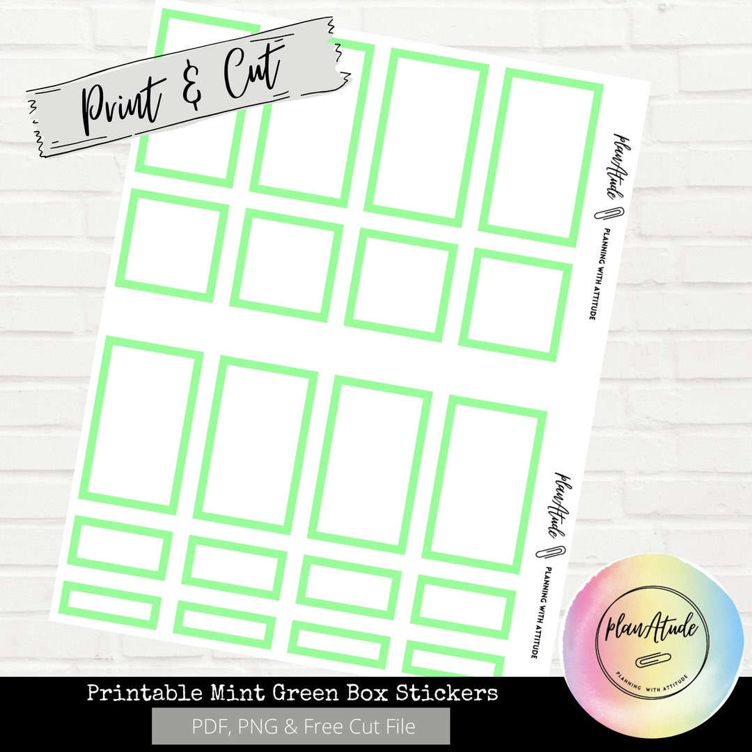 Printable Mint Green Planner Box Stickers for Happy Planner Functional ...
