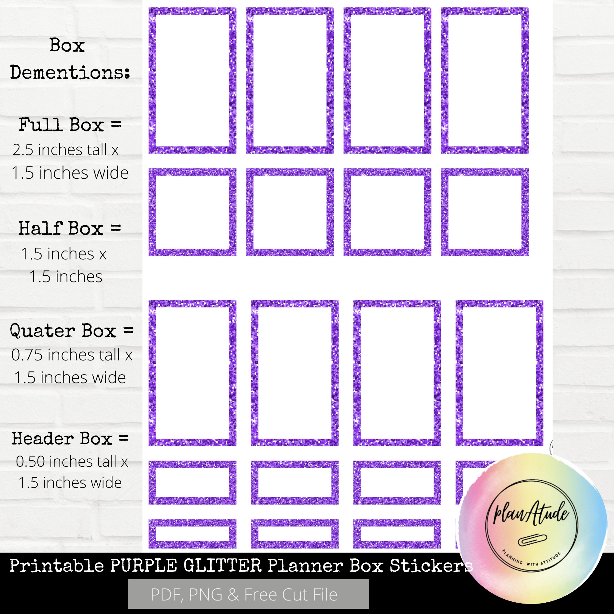 Printable Planner Box Stickers for Happy Planner Purple Glitter ...