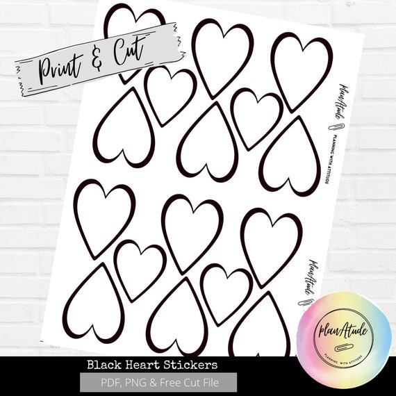 Printable Black Heart Stickers for Happy Planner Functional - Etsy