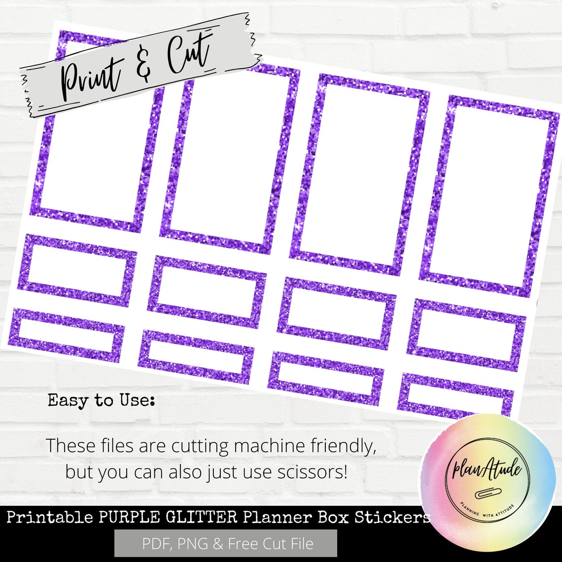 Printable Planner Box Stickers for Happy Planner Purple Glitter ...