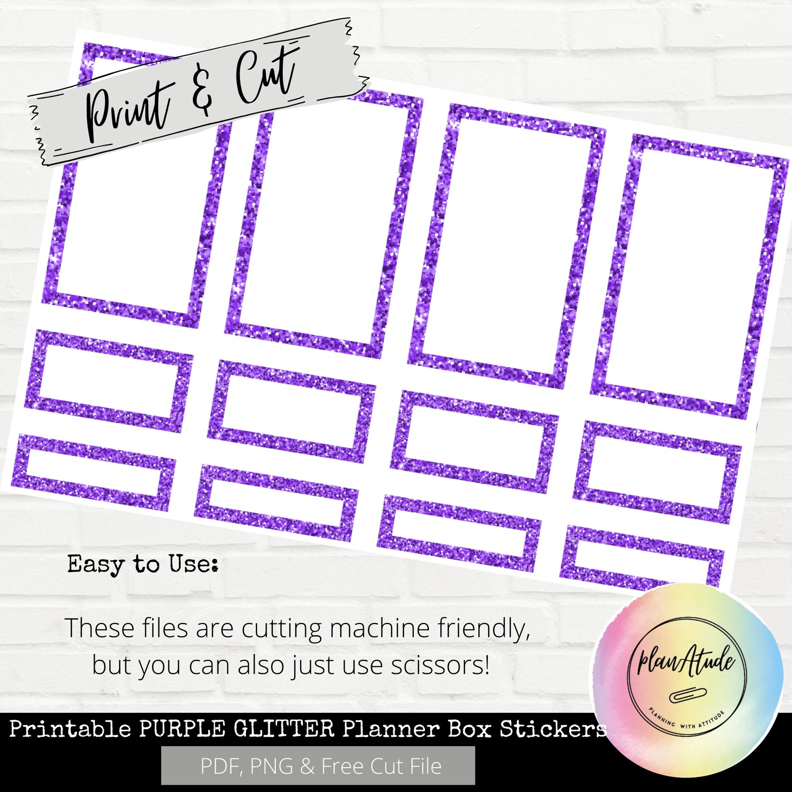 Printable Planner Box Stickers for Happy Planner Purple Glitter ...