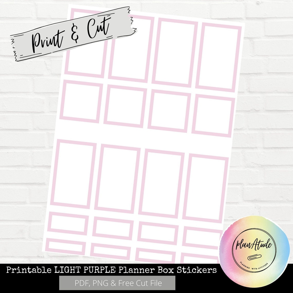 Printable Planner Box Stickers for Happy Planner Light Purple ...