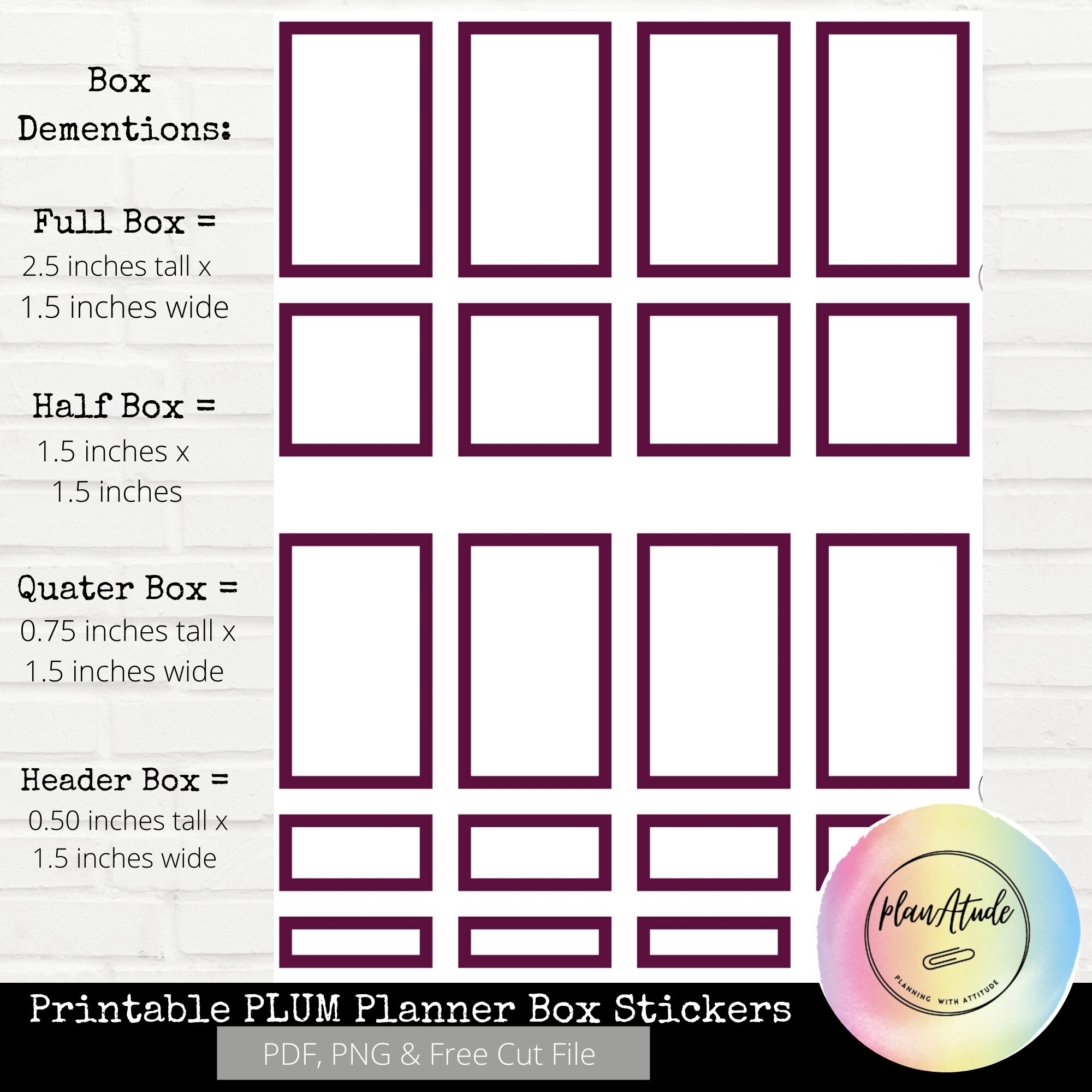 Printable Planner Box Stickers for Happy Planner Plum Functional ...