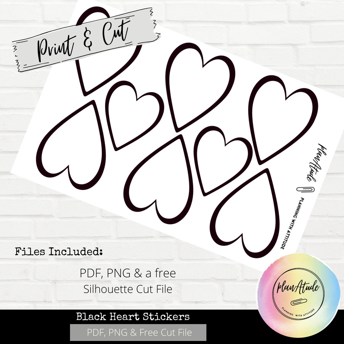 Printable Black Heart Stickers for Happy Planner Functional Printable ...