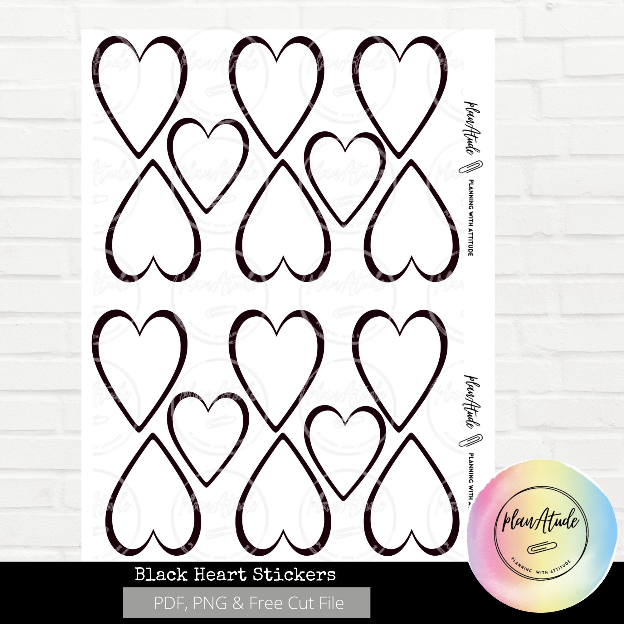 Printable Black Heart Stickers for Happy Planner Functional Printable ...