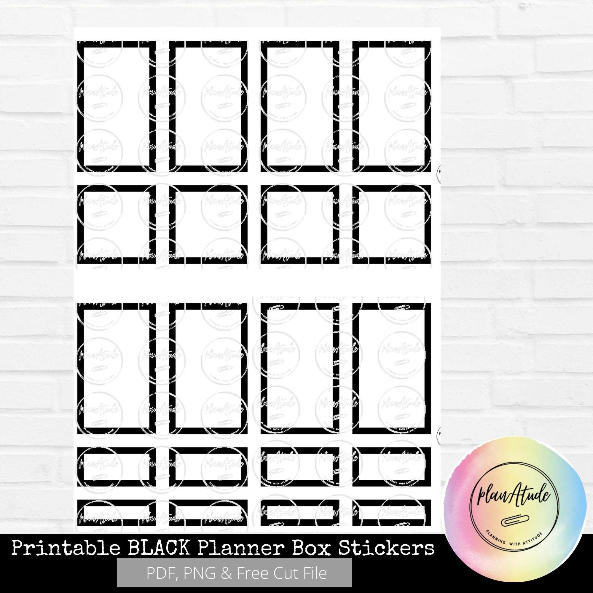 Printable Planner Box Stickers for Happy Planner Black Functional ...