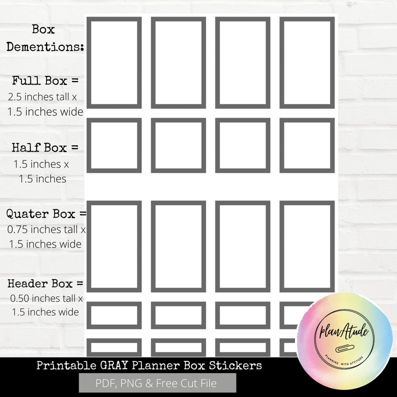 Printable Planner Box Stickers for Happy Planner Gray Functional ...