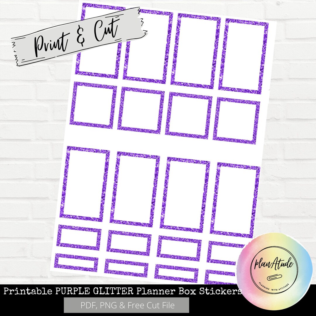 Printable Planner Box Stickers for Happy Planner Purple Glitter ...