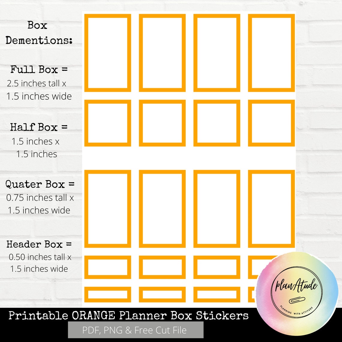 Printable Planner Box Stickers for Happy Planner Orange Functional ...