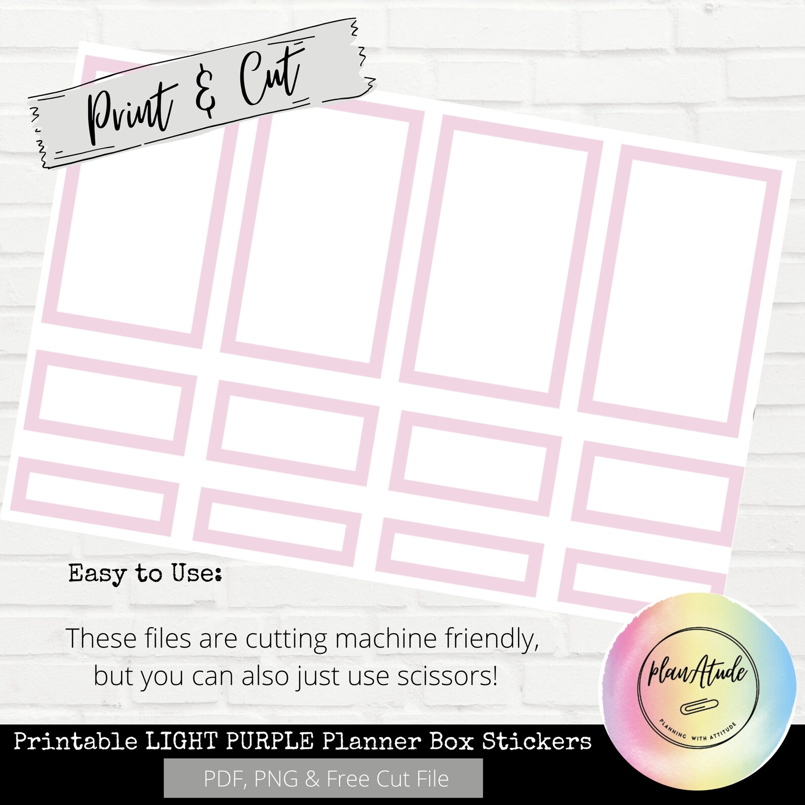 Printable Planner Box Stickers for Happy Planner Light Purple ...