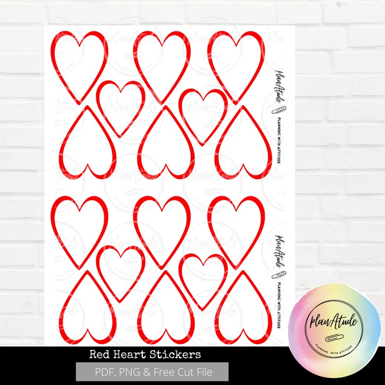 Printable Red Heart Stickers for Happy Planner Functional Printable ...