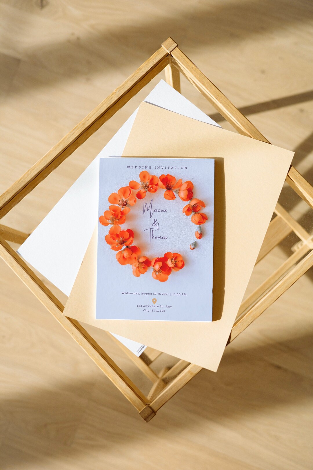 Orange Floral Circle Wedding Invitation | Wedding Invitation Template ...