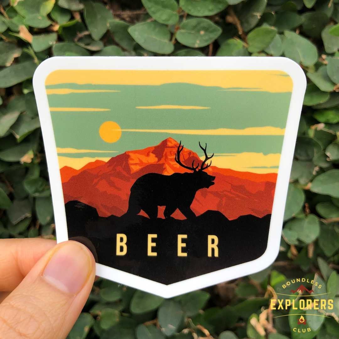 BEER Bear Deer National Park Sticker for Water Bottle Laptop Car ...