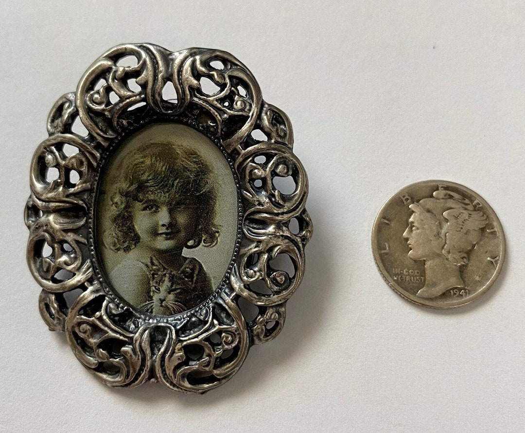 Vintage Pewter Bezel Cameo Picture Frame Brooch Pin - Etsy