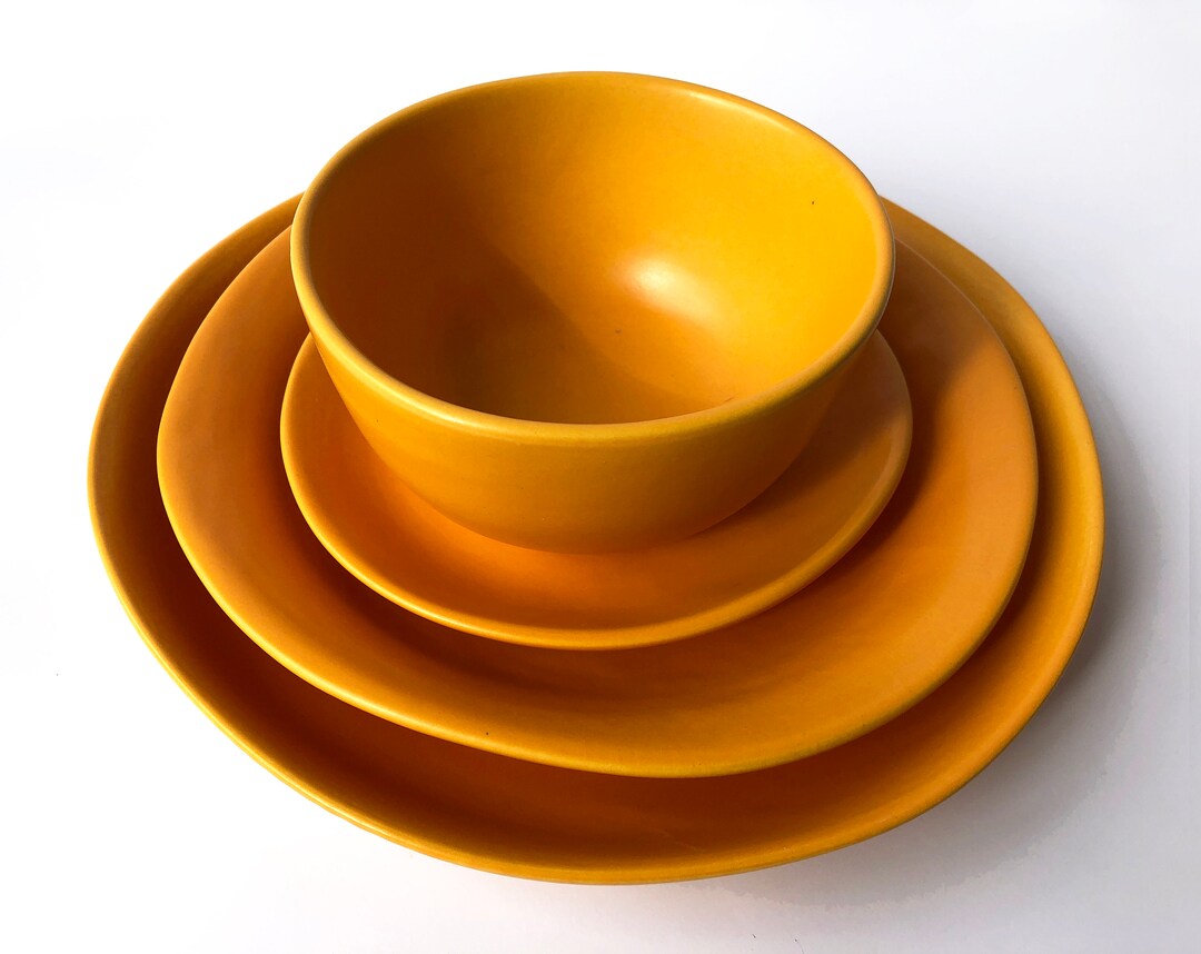 Mexican Yellow Dinnerware Set plates & Bowl Handmade Ceramic, Matte ...