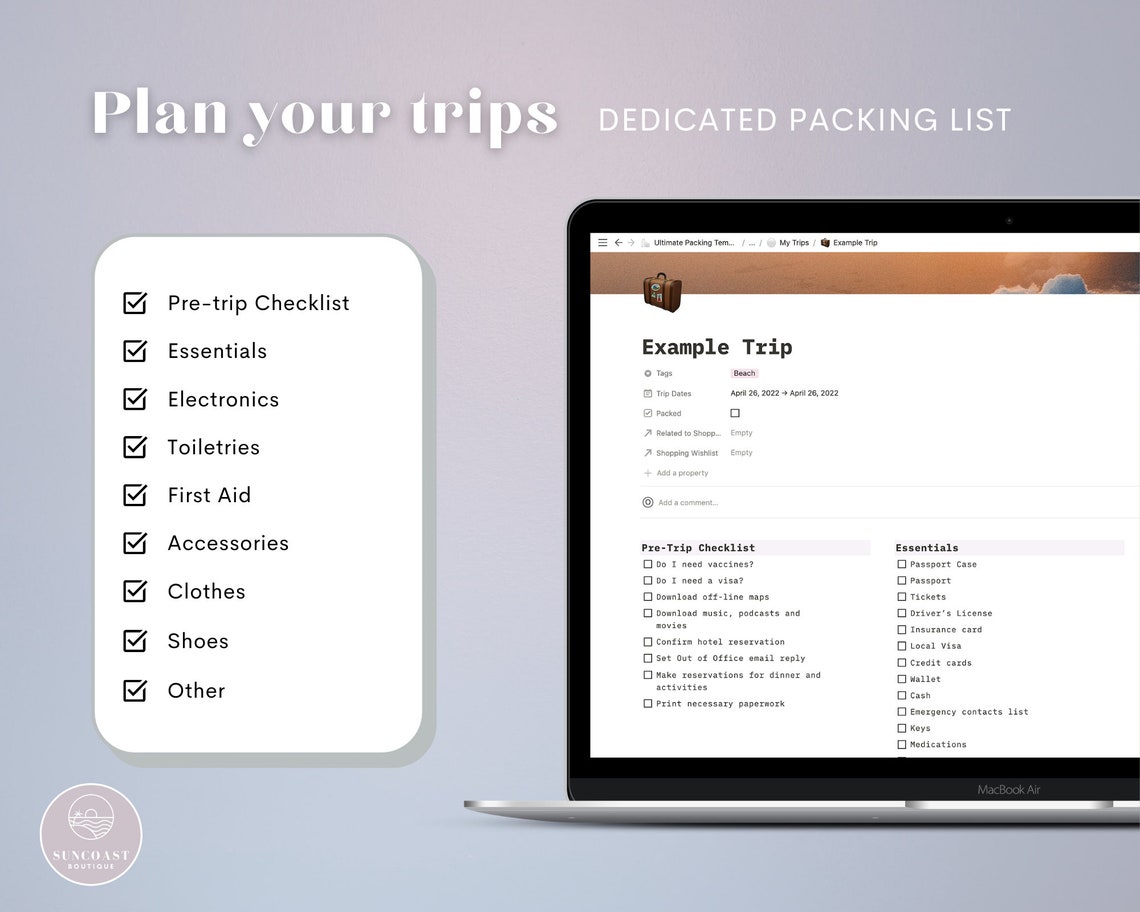 The Ultimate Packing List | Notion Template | Editable | Travel ...