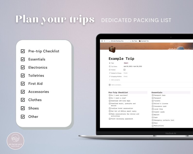 The Ultimate Packing List | Notion Template | Editable | Travel ...