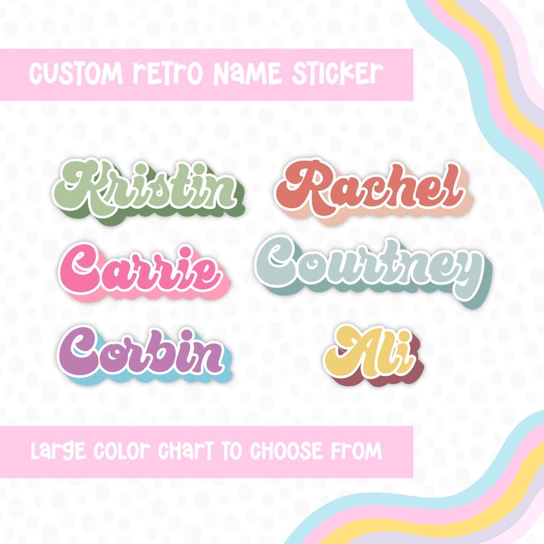 Custom Retro Name Sticker, Retro Stickers, Name Stickers, Name Decals ...