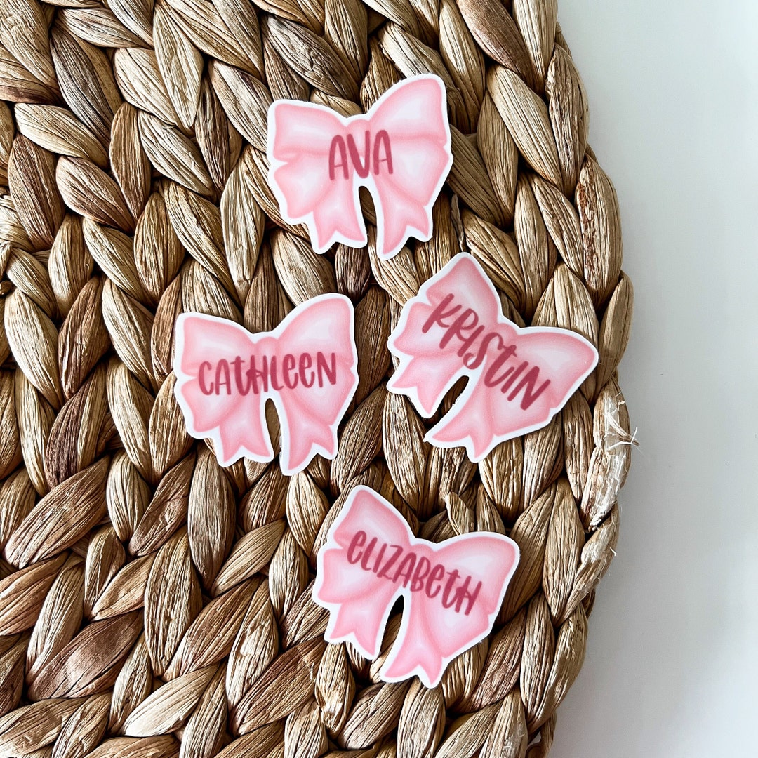 Bow Name Tag, Custom Pink Name Sticker for Kids, Aesthetic Name Decal ...