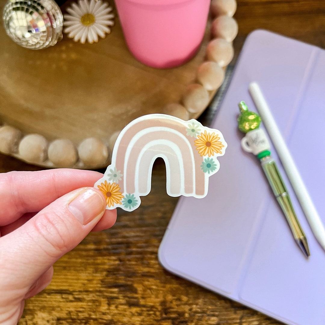 Pink Rainbow Sticker, Boho Rainbow Sticker, Rainbow Flower Sticker ...