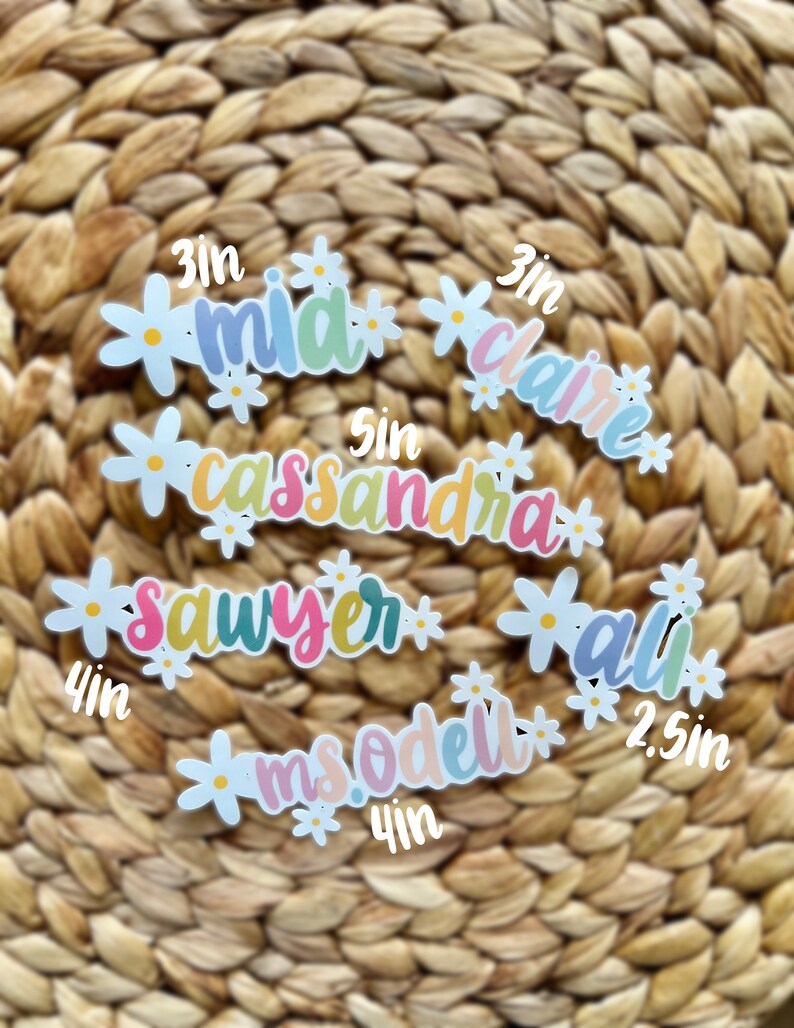 Floral Custom Name Stickers, Personalized Name Decal for School ...
