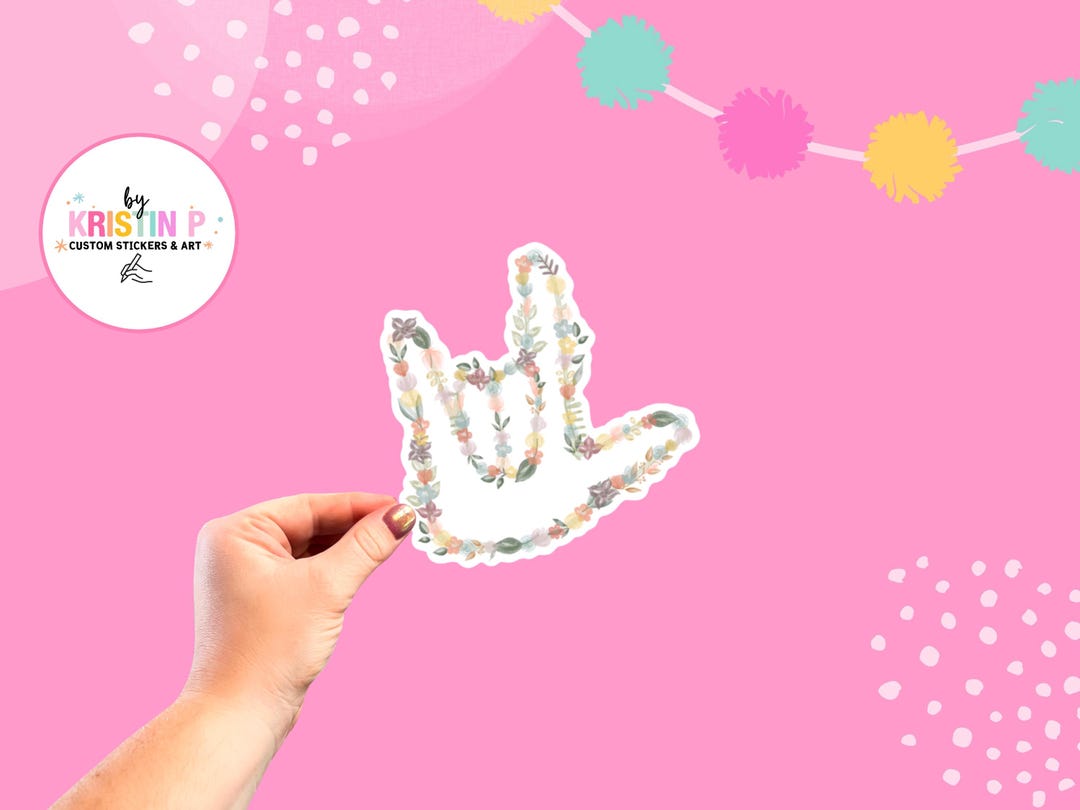 Floral ASL I Love You Sticker, Glossy Vinyl Decal - Etsy