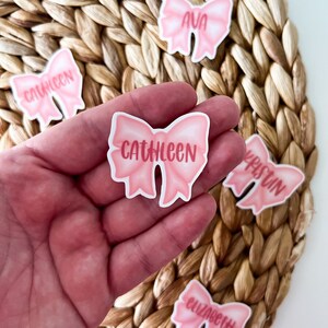 Bow Name Tag, Custom Pink Name Sticker for Kids, Aesthetic Name Decal ...