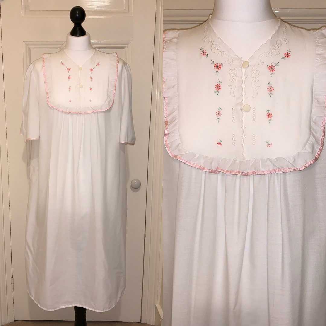 Floral Embroidered Cottagecore Nightie Nightdress With Soft - Etsy