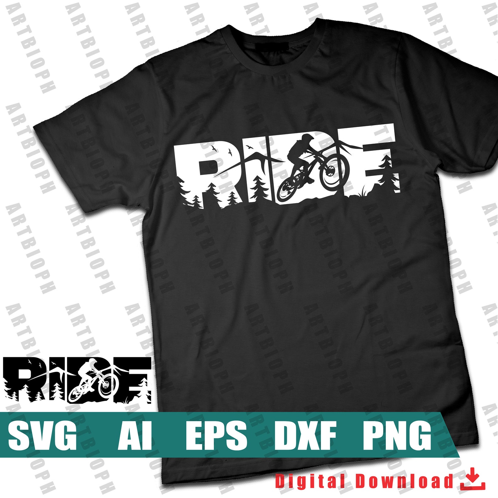 RIDE MTB Rider Design for Mtb Enthusiast Biker Sport Riding Mountain ...