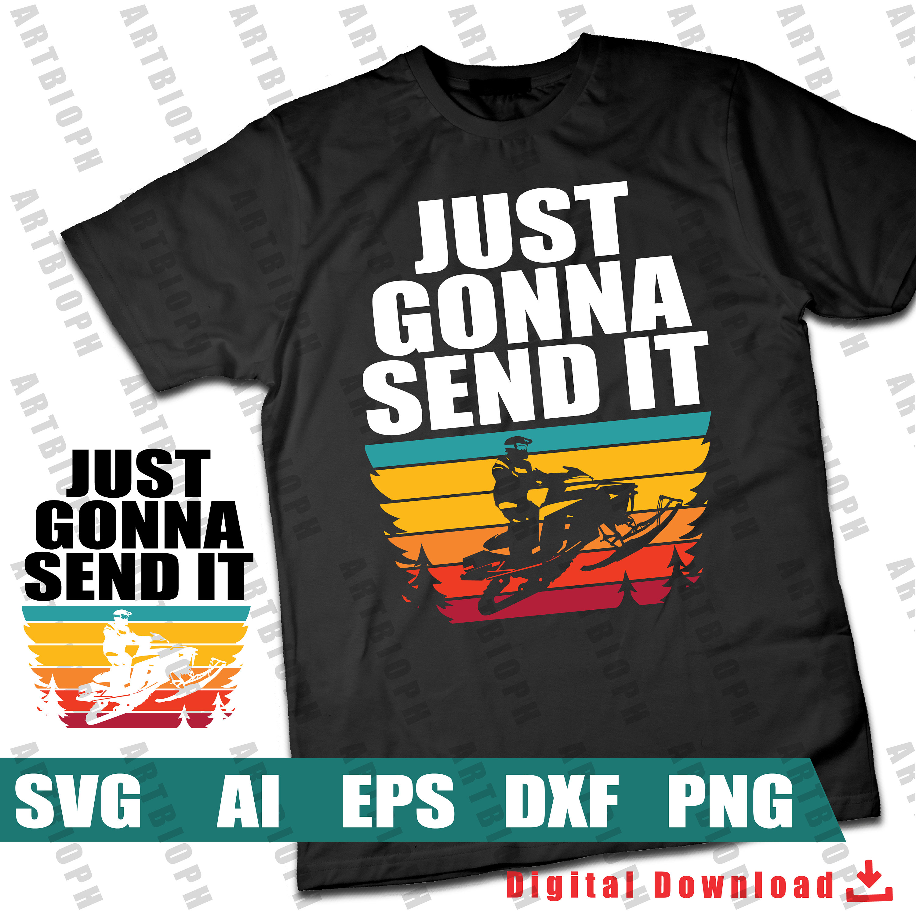 Snowmobile Just Gonna Send It Svg - Retro Snowmobile Rider, Snowmobile ...