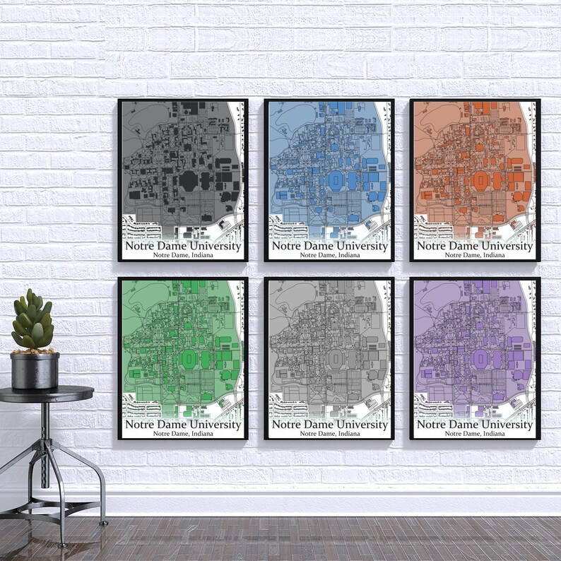Colored Campus Map of Notre Dame University Campus and All Its - Etsy