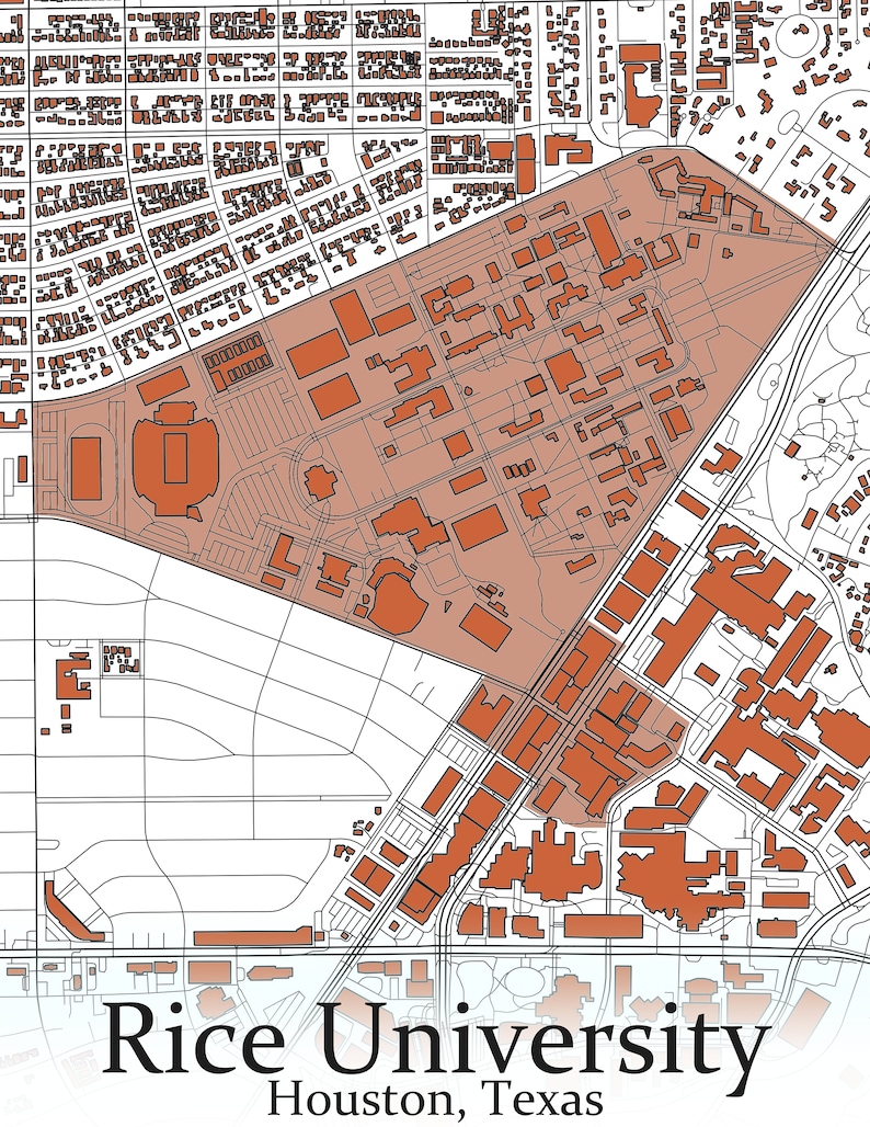 Colored Campus Map of Rice University and All Its Roads - Etsy