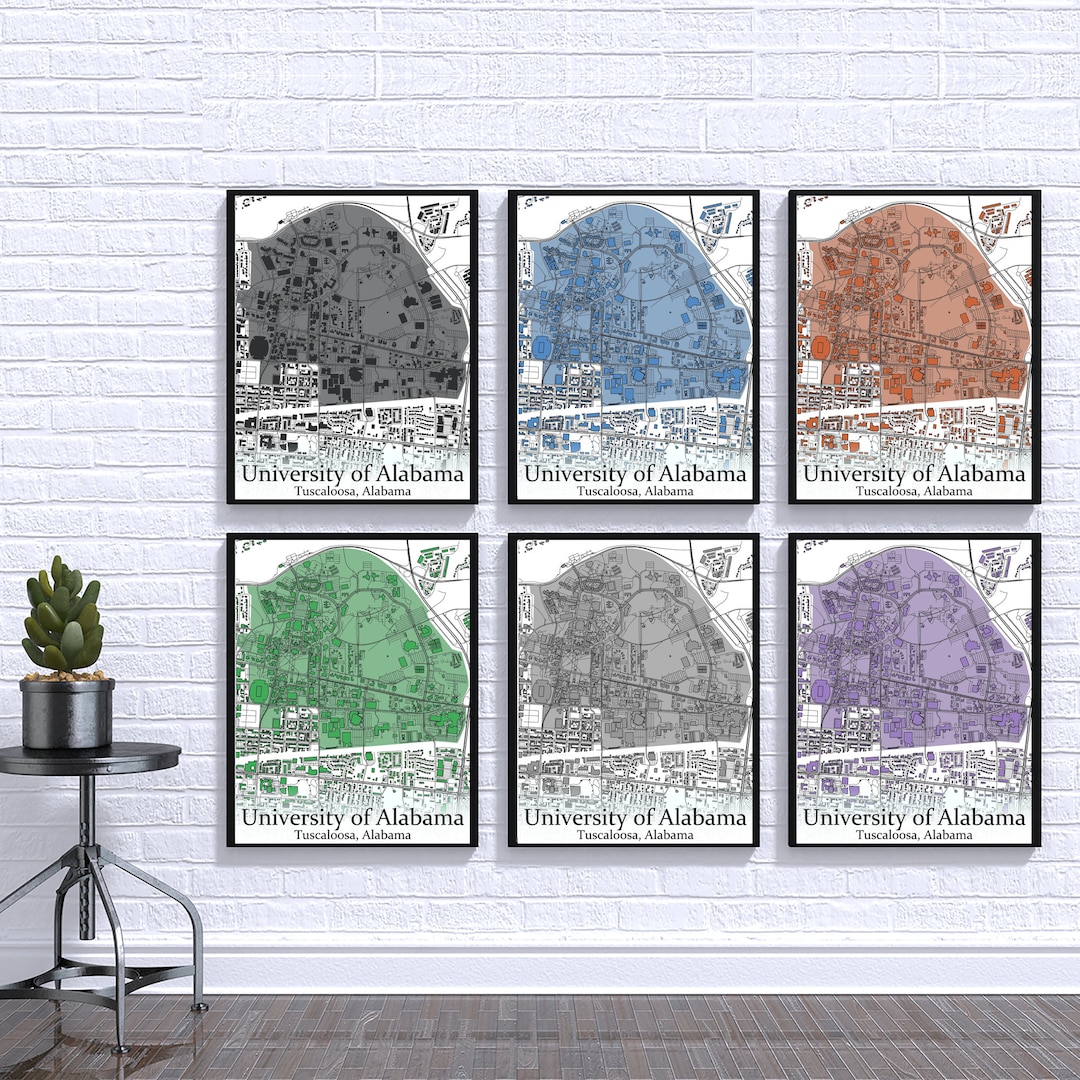 Colored Campus Map of University of Alabama and All Its Roads - Etsy ...