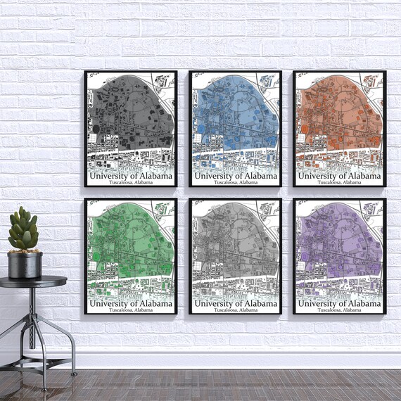 Colored Campus Map of University of Alabama and All Its Roads - Etsy