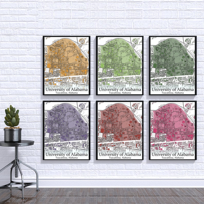 Colored Campus Map of University of Alabama and All Its Roads - Etsy