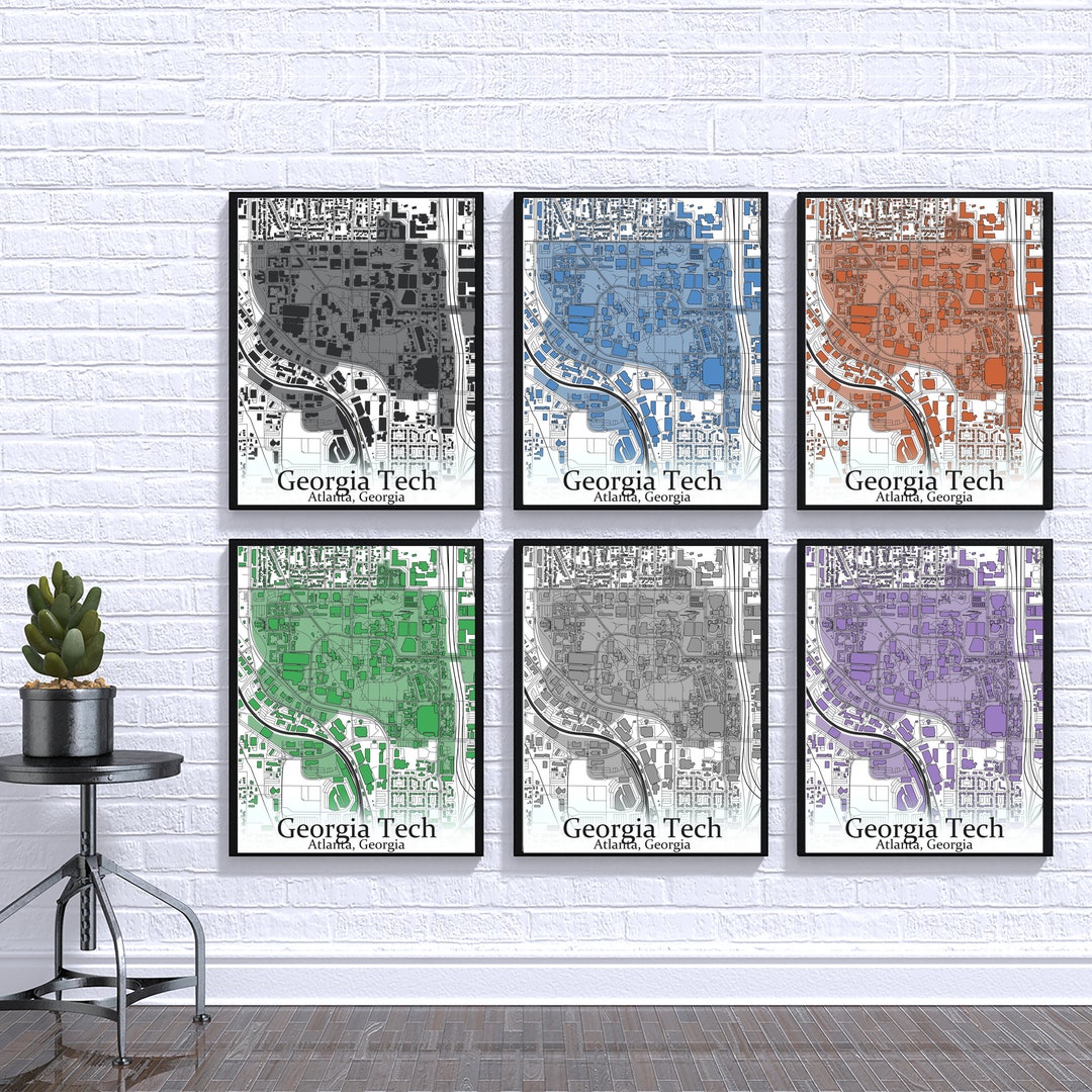 Colored Map of Georgia Tech and All Its Roads - Etsy