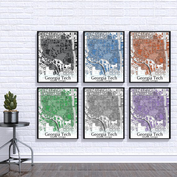 Colored Map of Georgia Tech and All Its Roads | Etsy